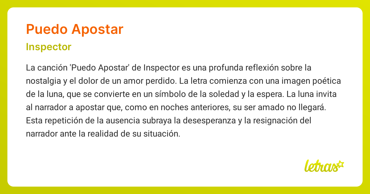 Significado de la canción PUEDO APOSTAR (Inspector) - LETRAS.COM