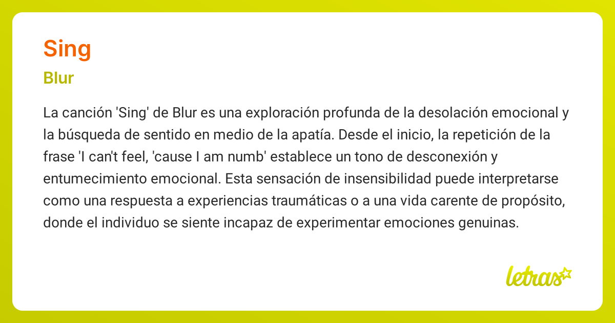 Significado de la canción SING (Blur) - LETRAS.COM