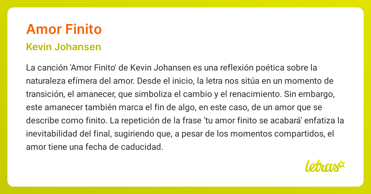 Significado de la canción AMOR FINITO (Kevin Johansen) - LETRAS.COM