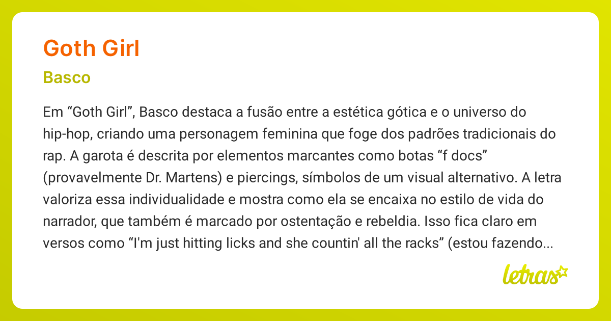 Significado da música GOTH GIRL (Basco) - LETRAS.MUS.BR