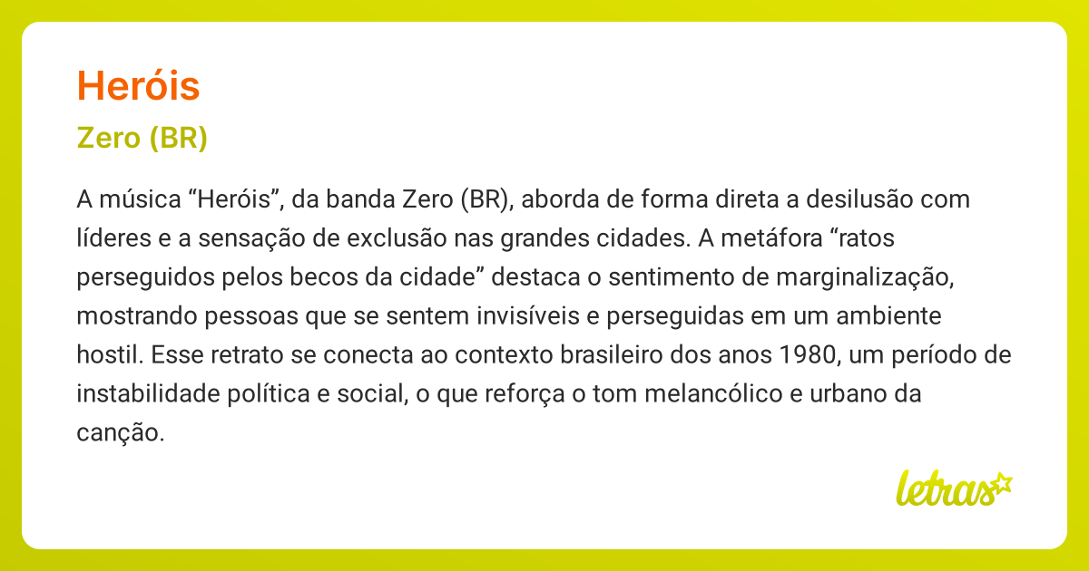 Significado da música HERÓIS (Zero (BR)) - LETRAS.MUS.BR