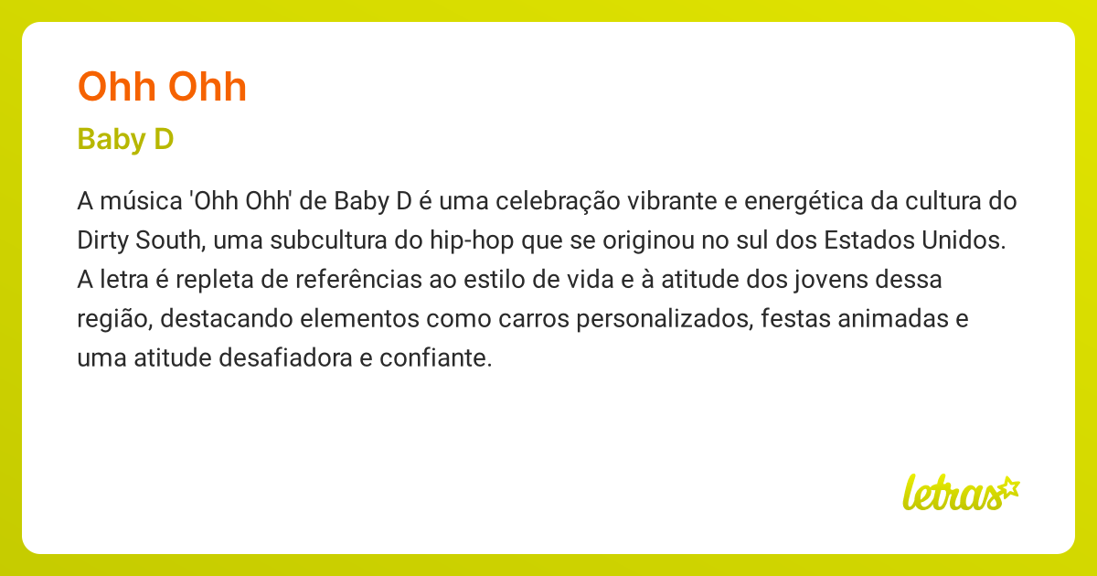 Significado da música OHH OHH (Baby D) - LETRAS.MUS.BR