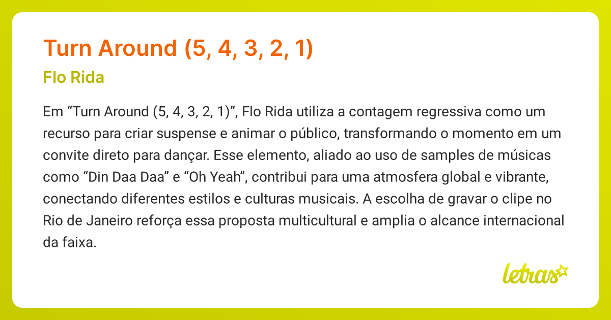 Significado da música TURN AROUND (5, 4, 3, 2, 1) (Flo Rida) - LETRAS ...