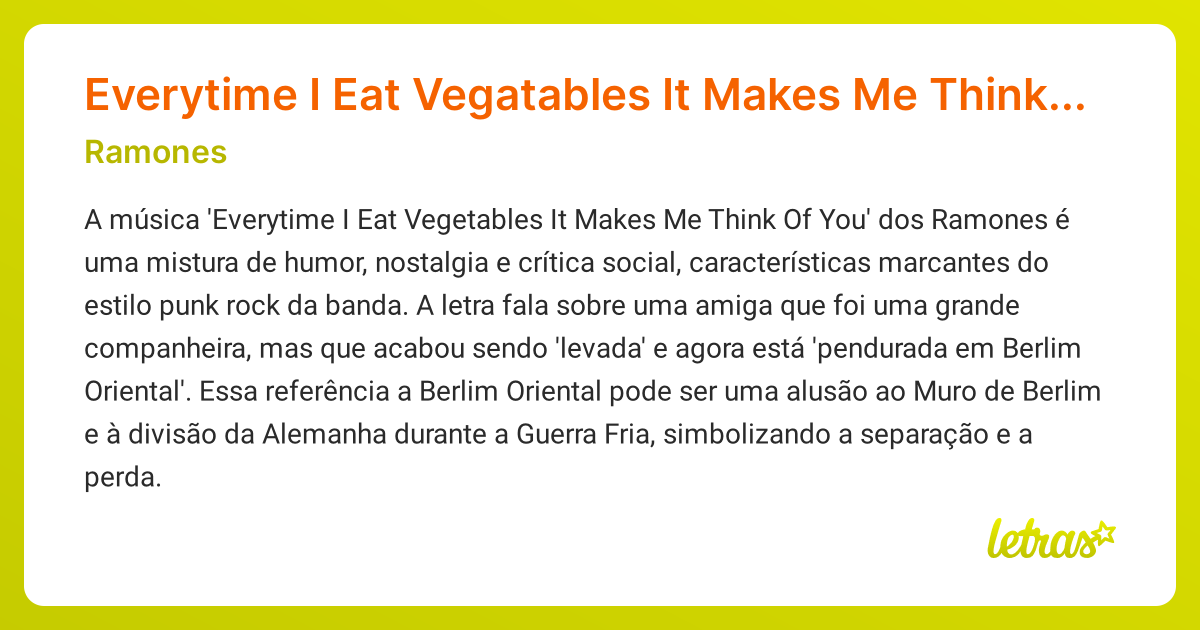 Significado da música Everytime I Eat Vegatables It Makes Me Think Of ...