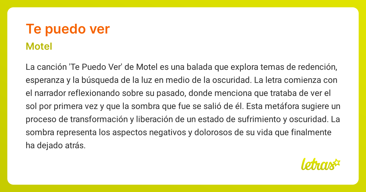 Significado de la canción TE PUEDO VER (Motel) - LETRAS.COM