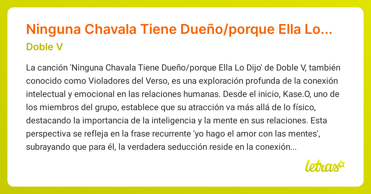 Significado de la canción Ninguna Chavala Tiene Dueño/porque Ella Lo ...