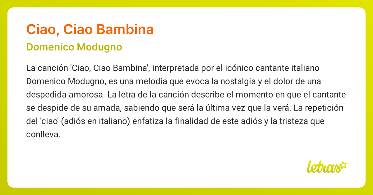 Significado de la canción CIAO, CIAO BAMBINA (Domenico Modugno ...