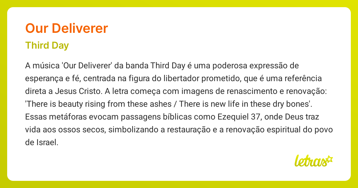 Significado da música OUR DELIVERER (Third Day) - LETRAS.MUS.BR
