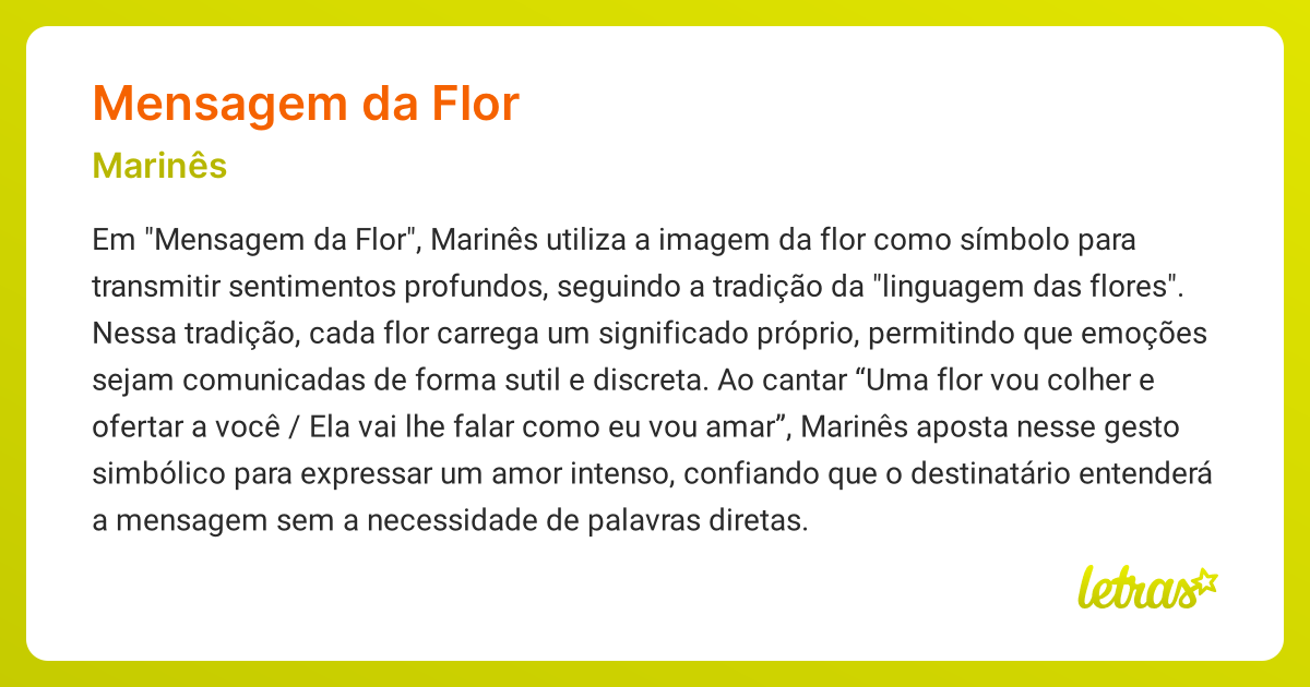 Significado da música MENSAGEM DA FLOR (Marinês) - LETRAS.MUS.BR
