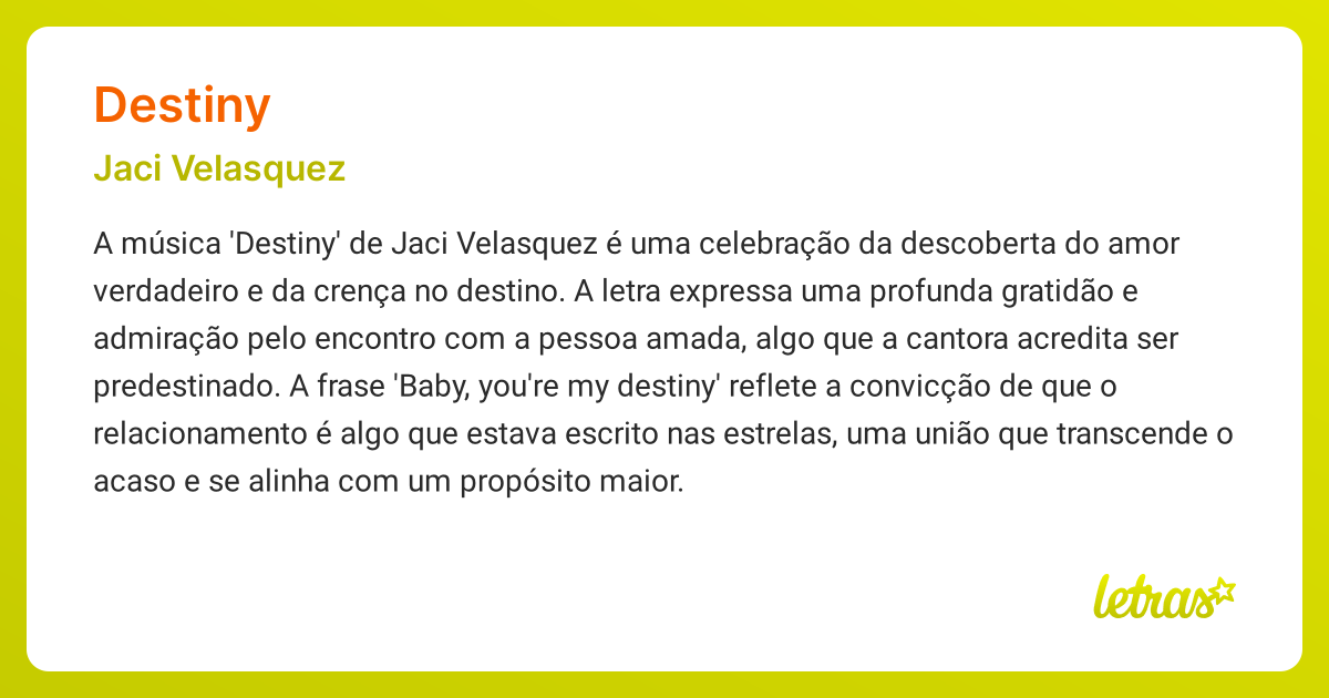 Significado da música DESTINY (Jaci Velasquez) - LETRAS.MUS.BR