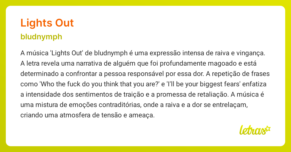 Significado da música LIGHTS OUT (bludnymph) - LETRAS.MUS.BR