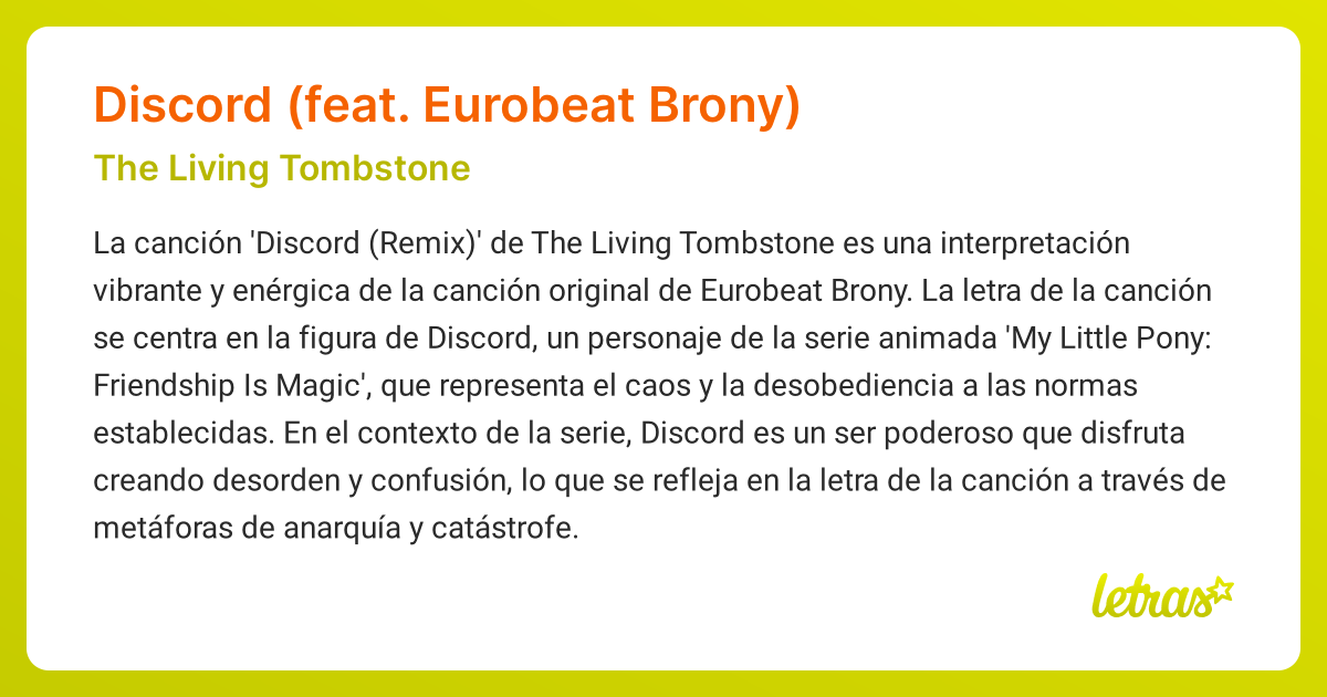 Significado de la canción Discord (Remix) - Eurobeat Brony (The Living ...