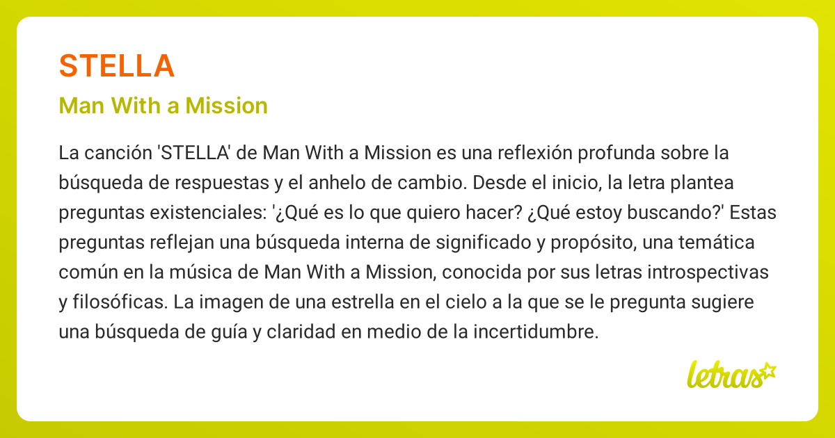 Significado de la canción STELLA (Man With a Mission) - LETRAS.COM