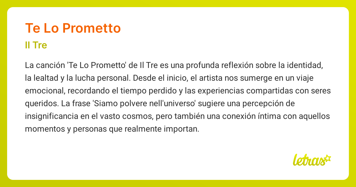 Significado de la canción TE LO PROMETTO (Il Tre) - LETRAS.COM