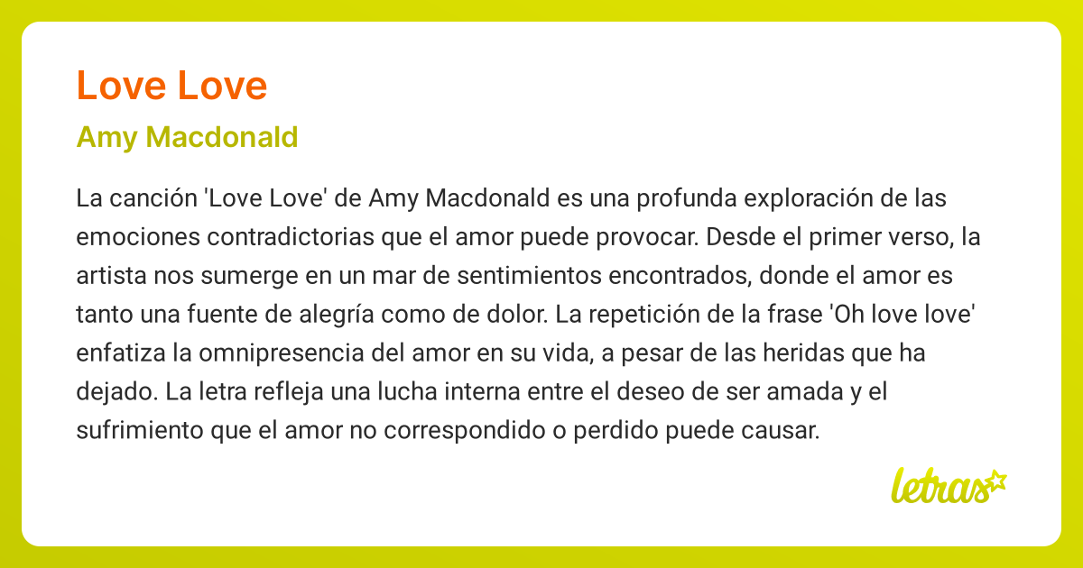 Significado de la canción LOVE LOVE (Amy Macdonald) - LETRAS.COM