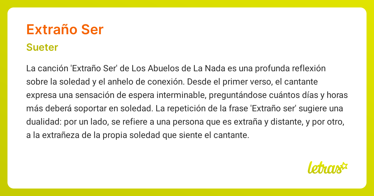 Significado de la canción EXTRAÑO SER (Sueter) - LETRAS.COM