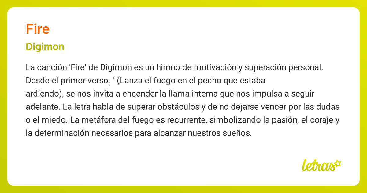 Significado de la canción FIRE (Digimon) - LETRAS.COM