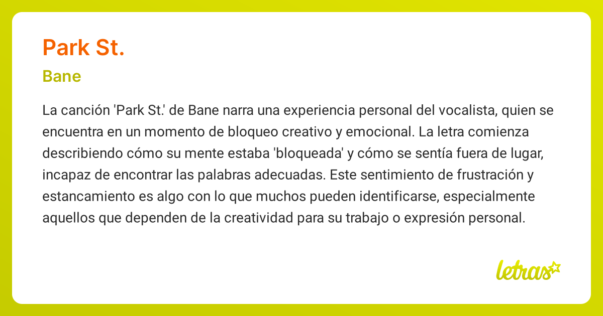 Significado de la canción PARK ST. (Bane) - LETRAS.COM