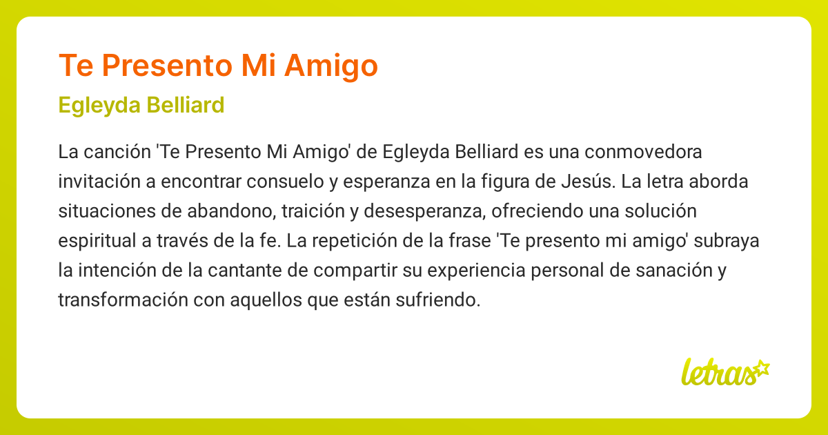 Significado de la canción TE PRESENTO MI AMIGO (Egleyda Belliard ...