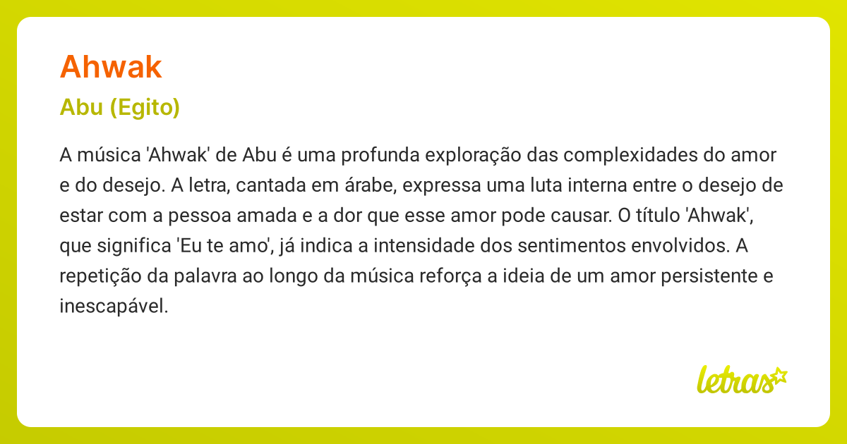 Significado da música AHWAK (Abu (Egito)) - LETRAS.MUS.BR
