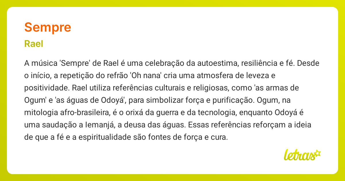 Significado da música SEMPRE (Rael) - LETRAS.MUS.BR