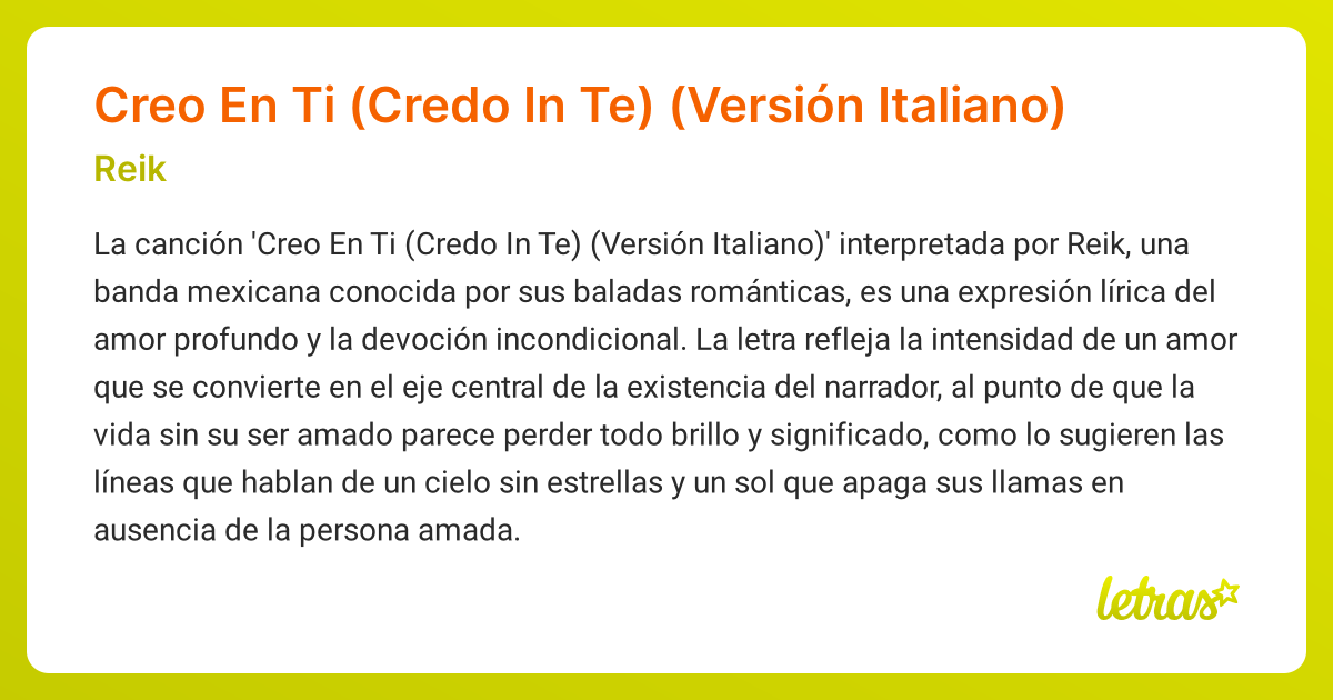 Significado de la canción Creo En Ti (Credo In Te) (Versión Italiano ...