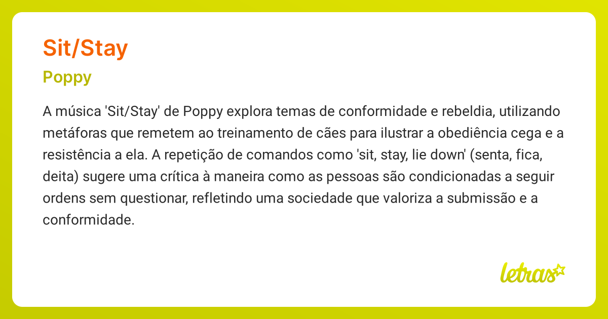 Significado da música SIT/STAY (Poppy) - LETRAS.MUS.BR