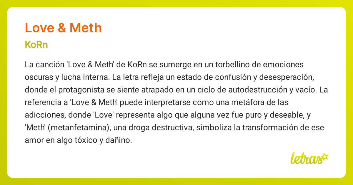 Significado de la canción LOVE & METH (KoRn) - LETRAS.COM