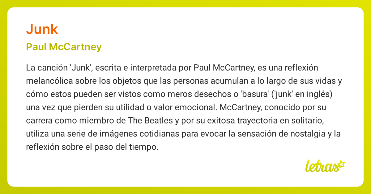 Significado de la canción JUNK (Paul McCartney) - LETRAS.COM