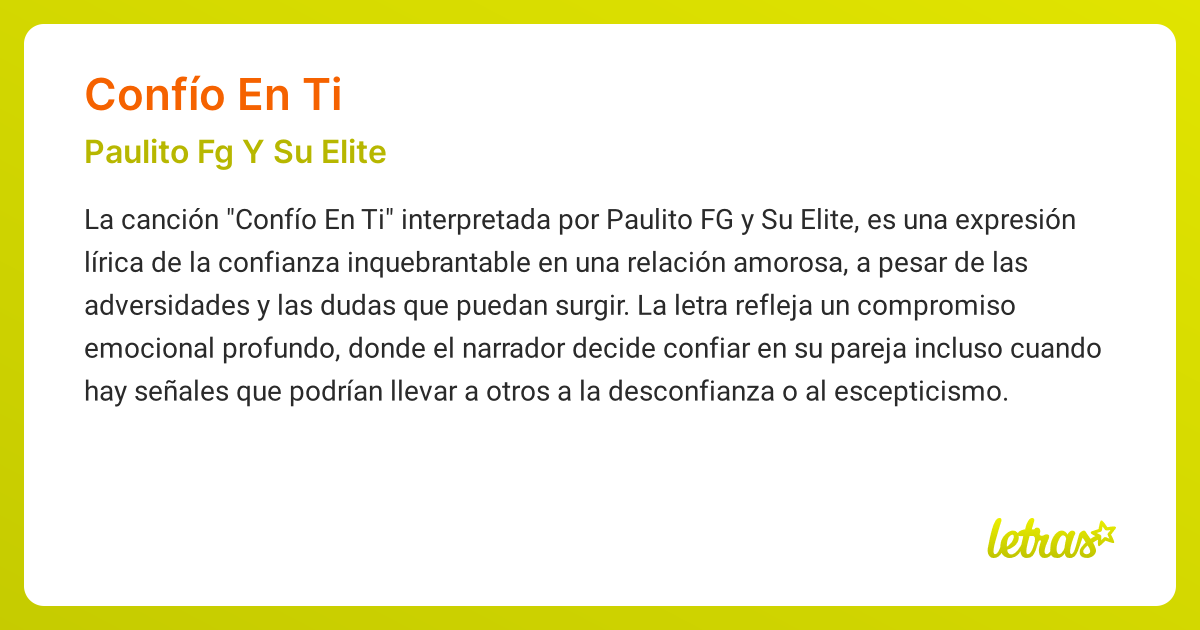 Significado de la canción CONFÍO EN TI (Paulito Fg Y Su Elite) - LETRAS.COM