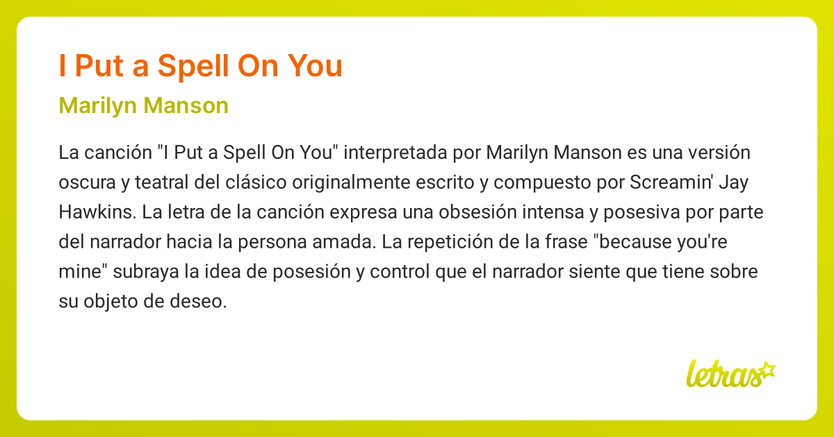 Significado de la canción I PUT A SPELL ON YOU (Marilyn Manson ...