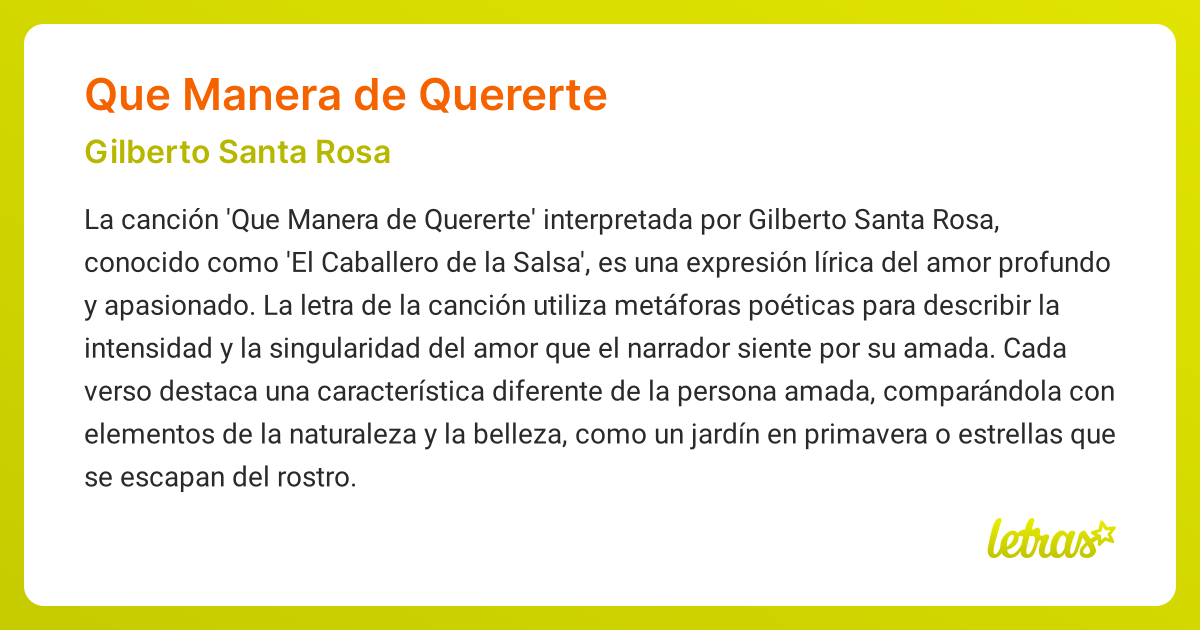Significado de la canción QUE MANERA DE QUERERTE (Gilberto Santa Rosa ...