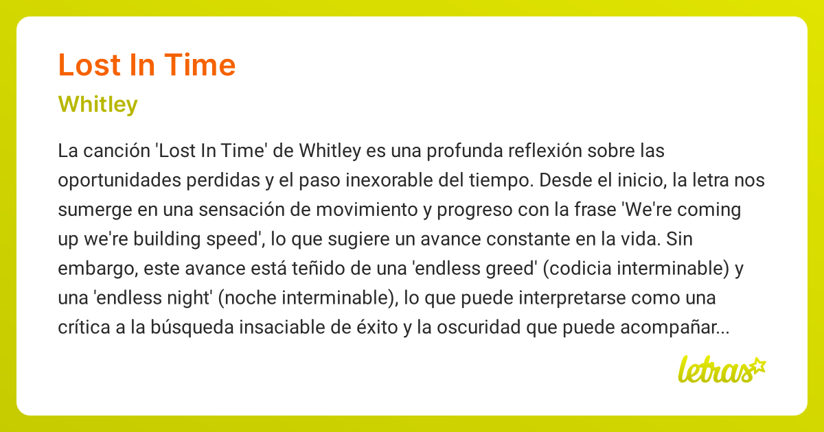 Significado de la canción LOST IN TIME (Whitley) - LETRAS.COM