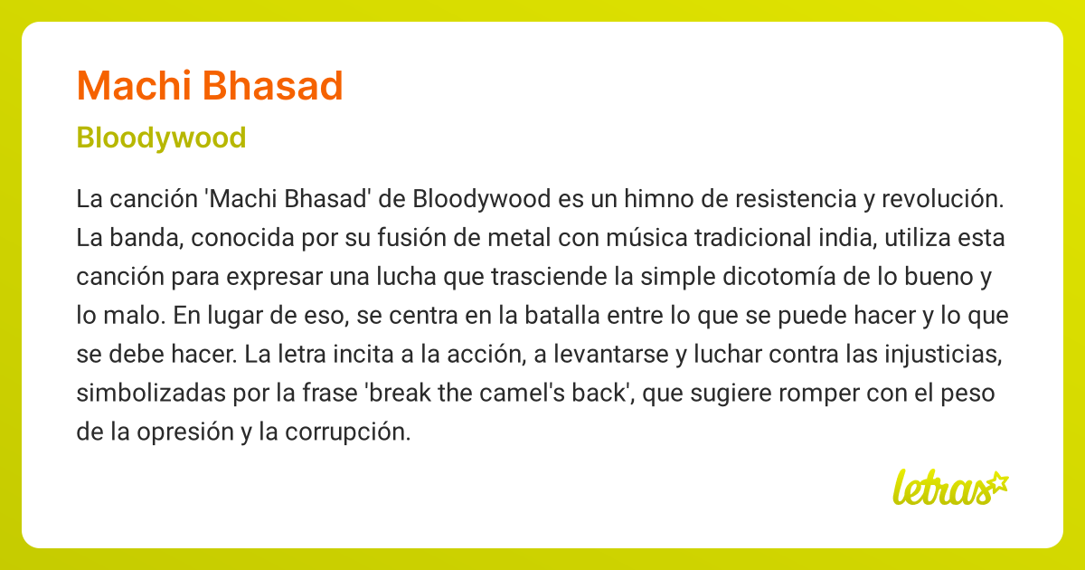 Significado de la canción MACHI BHASAD (Bloodywood) - LETRAS.COM