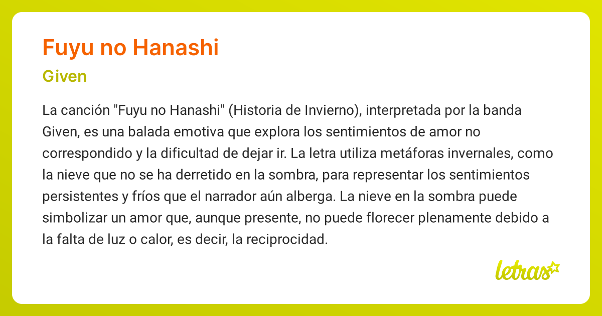 Significado de la canción FUYU NO HANASHI (Given) - LETRAS.COM