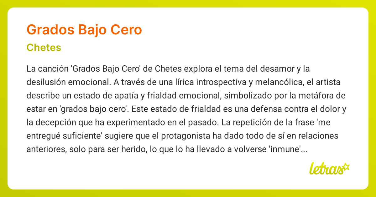 Significado de la canción GRADOS BAJO CERO (Chetes) - LETRAS.COM