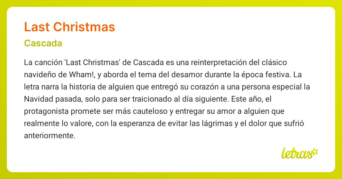 Significado de la canción LAST CHRISTMAS (Cascada) - LETRAS.COM
