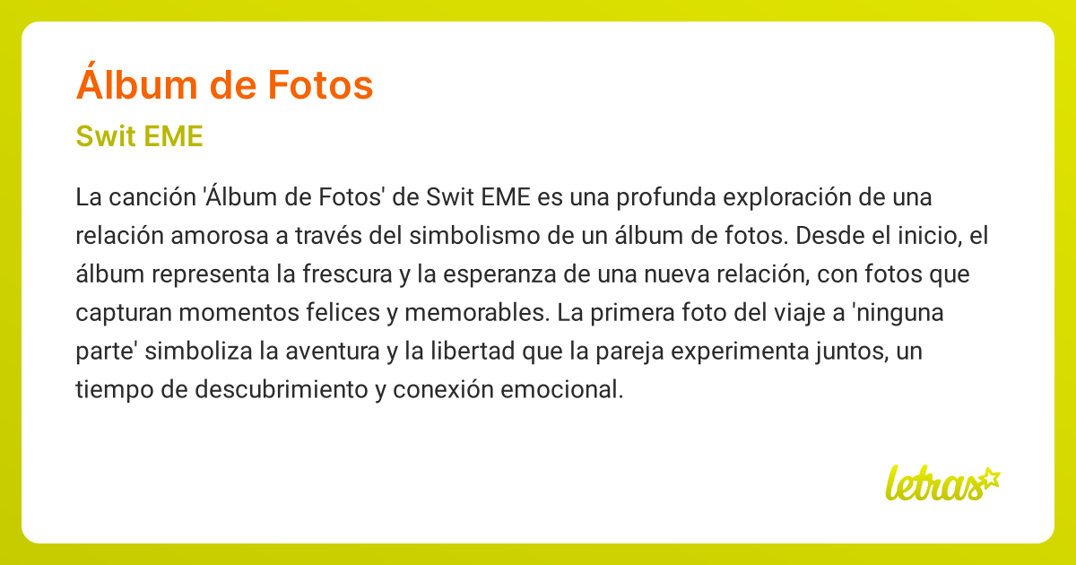 Significado de la canción ÁLBUM DE FOTOS (Swit EME) - LETRAS.COM