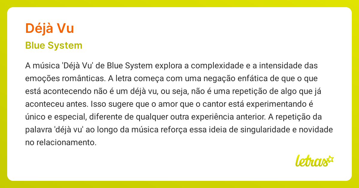 Significado da música DÉJÀ VU (Blue System) - LETRAS.MUS.BR