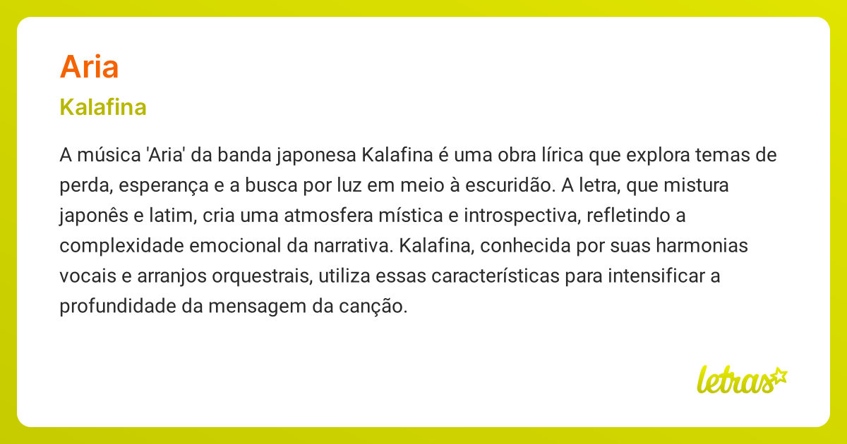 Significado da música ARIA (Kalafina) - LETRAS.MUS.BR