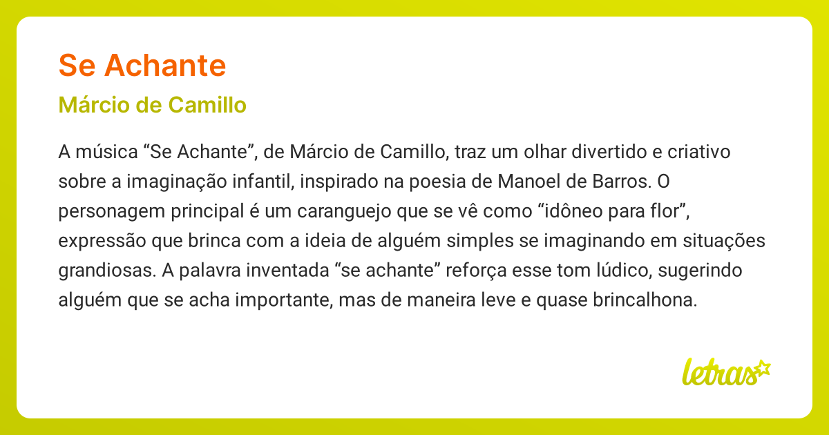 Significado da música SE ACHANTE (Márcio de Camillo) - LETRAS.MUS.BR