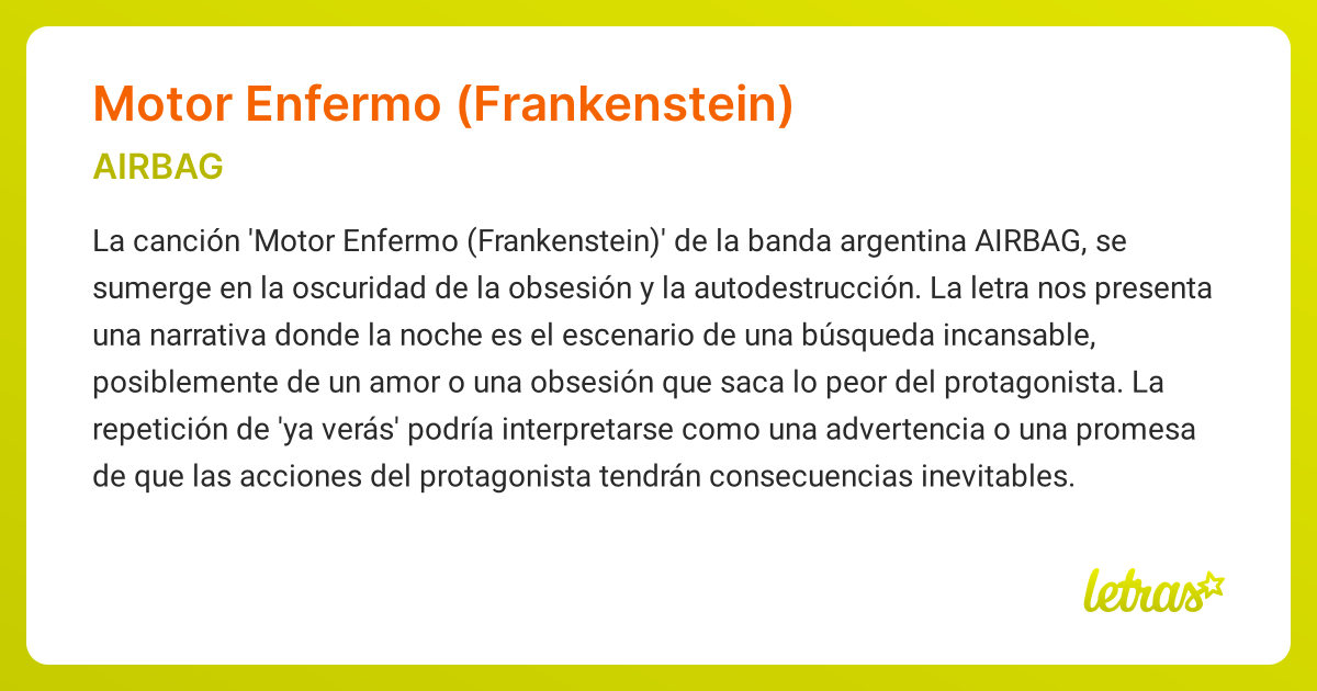 Significado de la canción MOTOR ENFERMO (FRANKENSTEIN) (AIRBAG ...