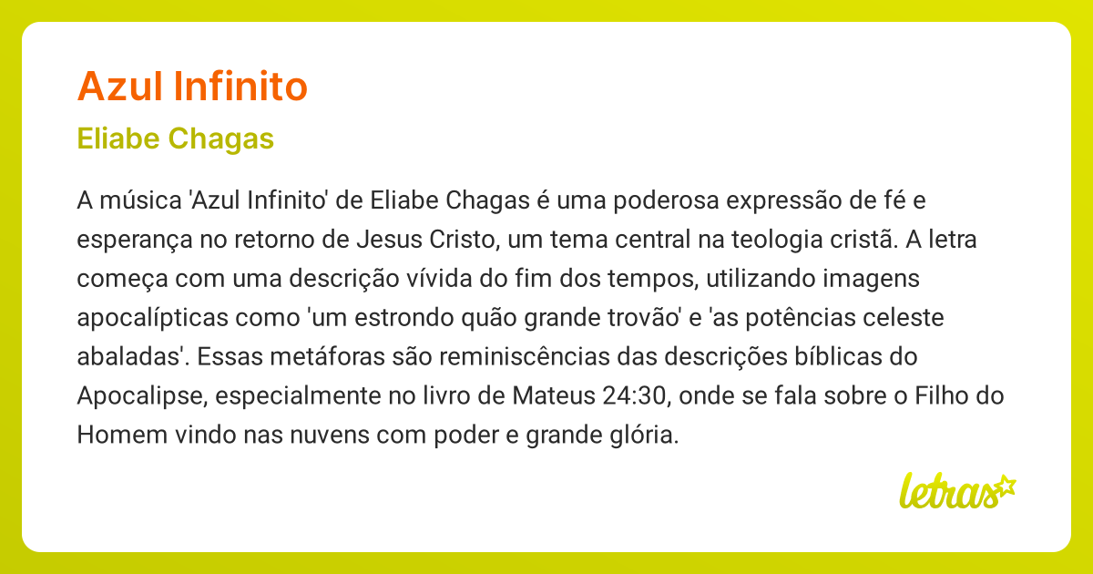 Significado da música AZUL INFINITO (Eliabe Chagas) - LETRAS.MUS.BR