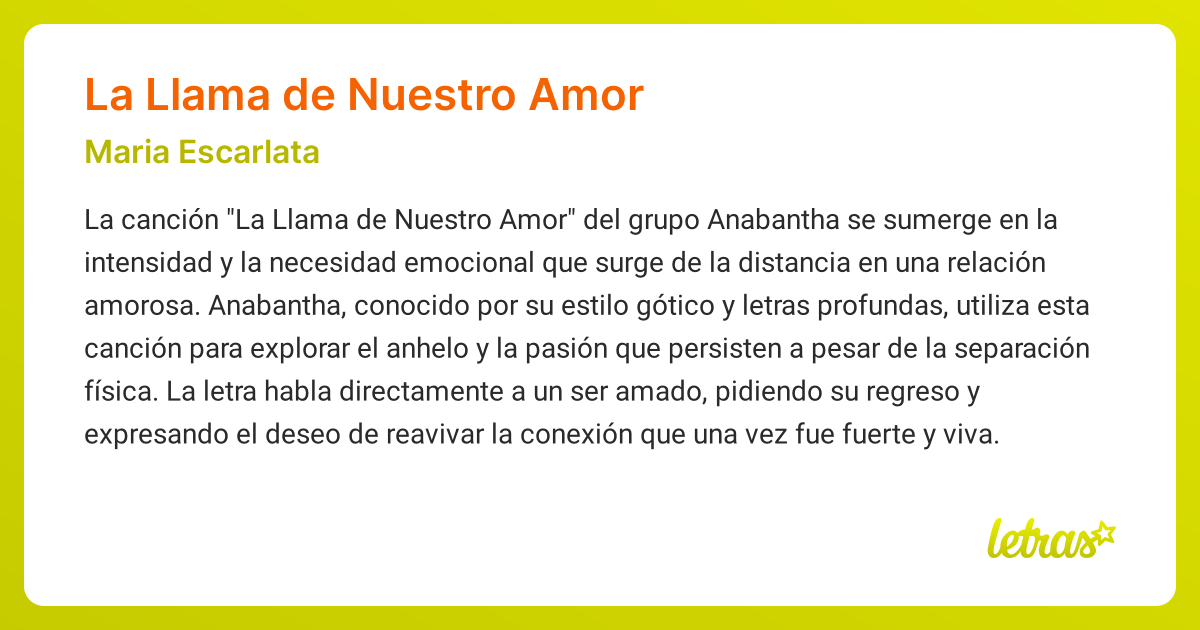 Significado de la canción LA LLAMA DE NUESTRO AMOR (Maria Escarlata ...