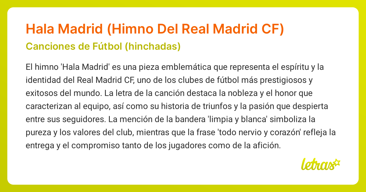 Significado de la canción Hala Madrid (Himno Del Real Madrid CF ...