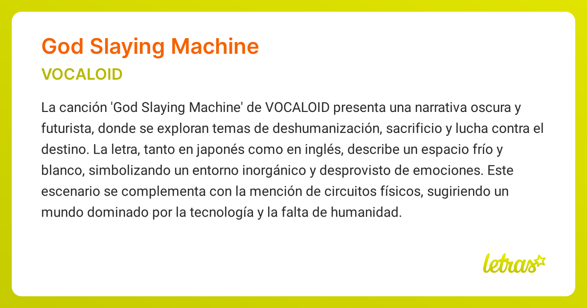 Significado de la canción GOD SLAYING MACHINE (VOCALOID) - LETRAS.COM