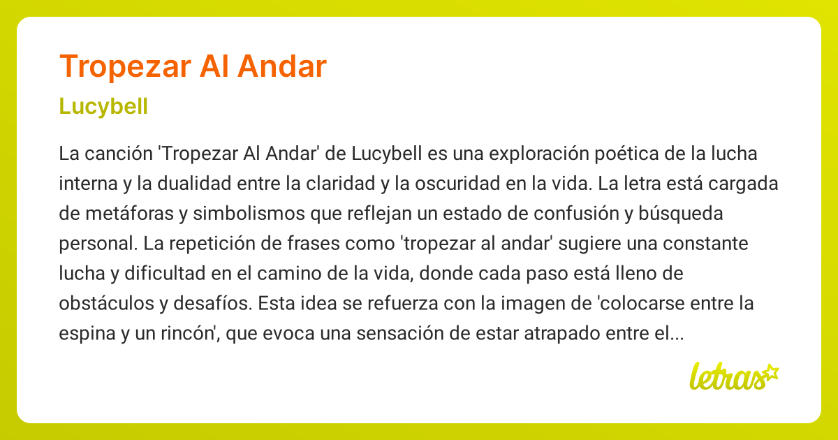 Significado de la canción TROPEZAR AL ANDAR (Lucybell) - LETRAS.COM