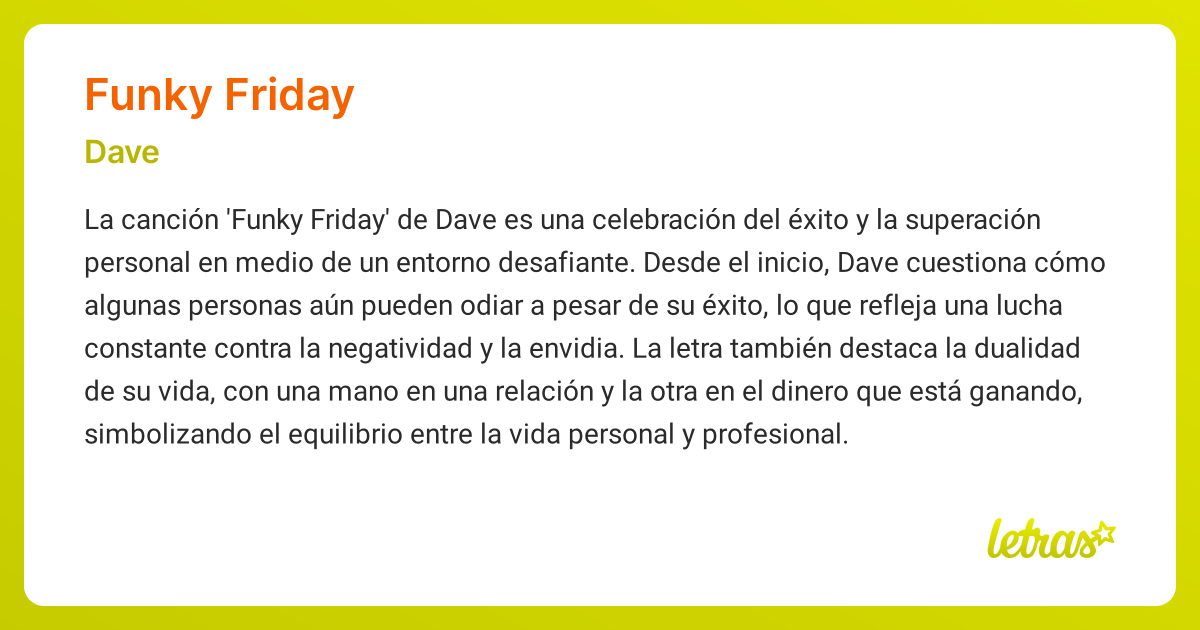 Significado de la canción FUNKY FRIDAY (Dave) - LETRAS.COM