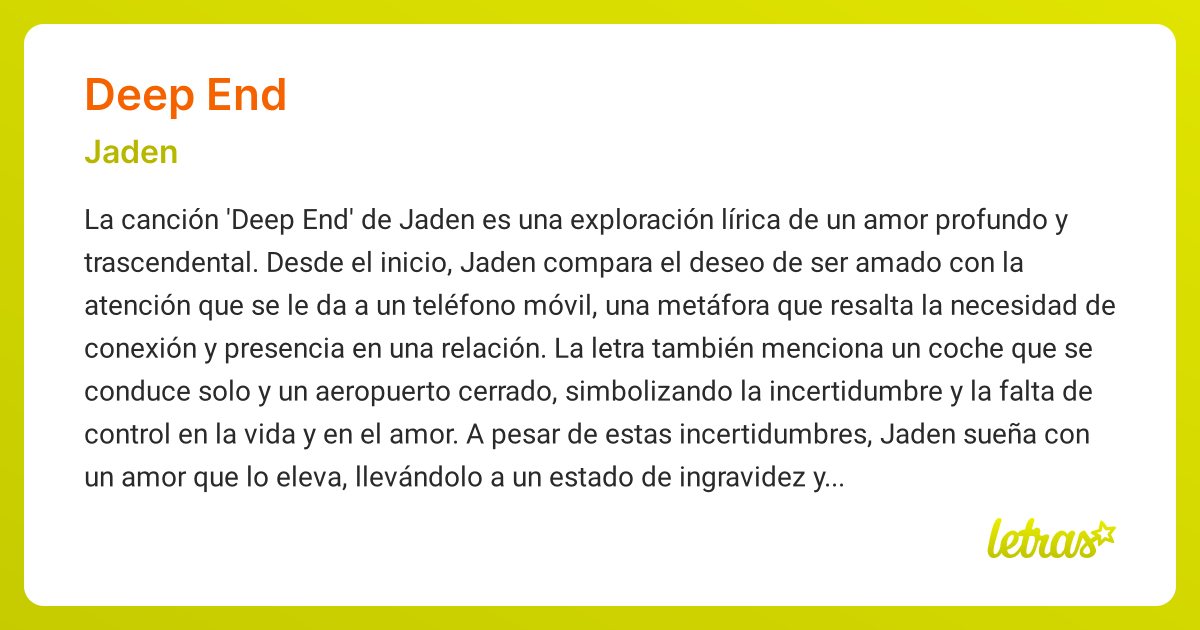 Significado de la canción DEEP END (Jaden) - LETRAS.COM
