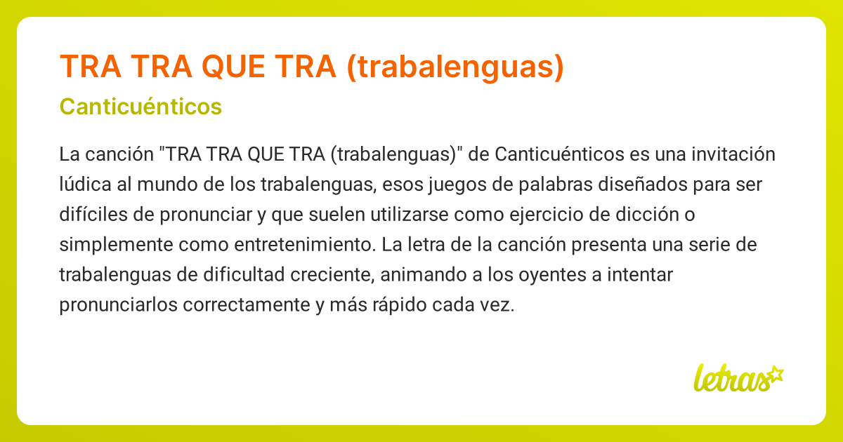 Significado de la canción TRA TRA QUE TRA (TRABALENGUAS ...